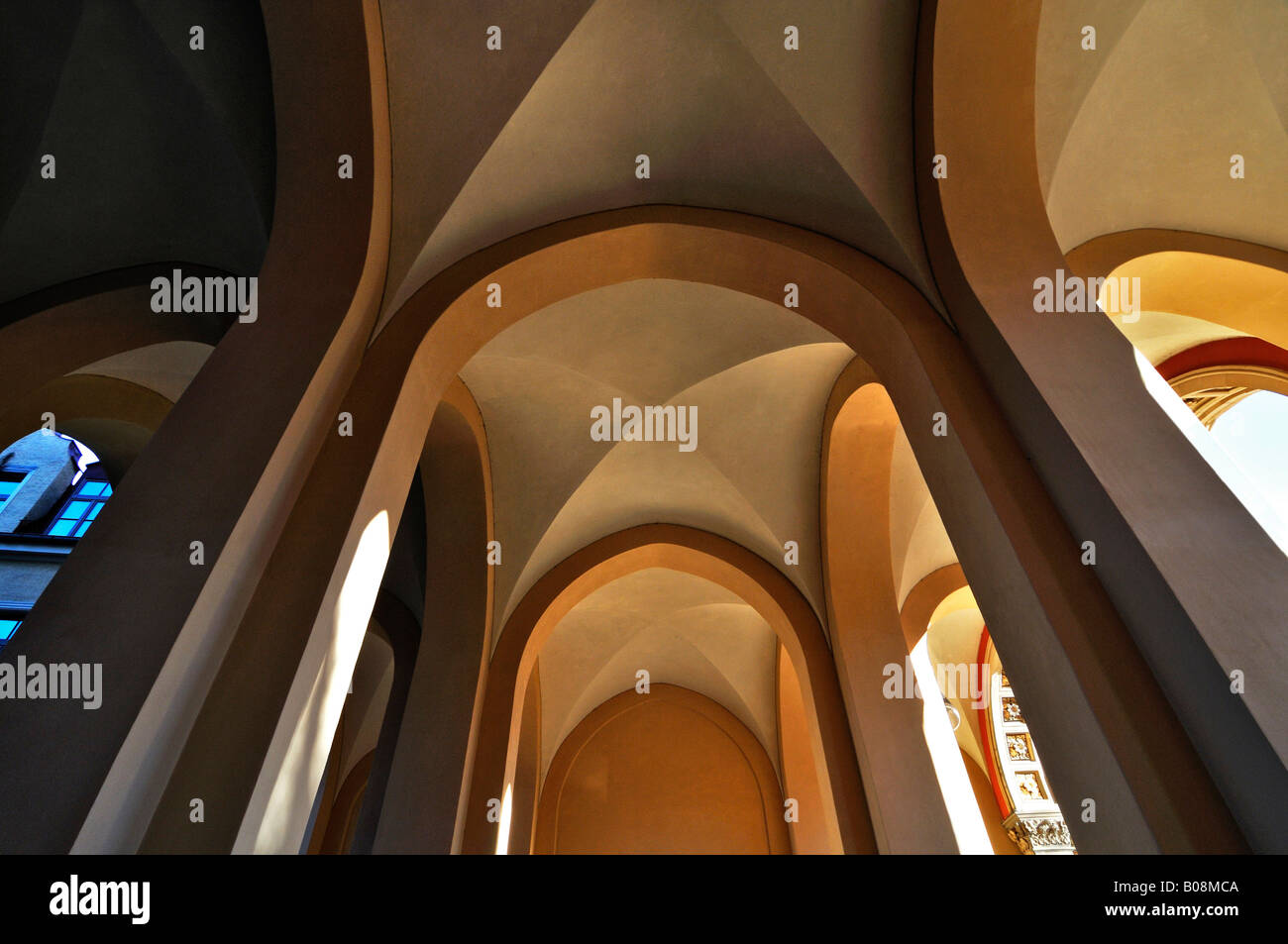 Arches of an external arcade or passageway, Maximilianstrasse, Munich ...