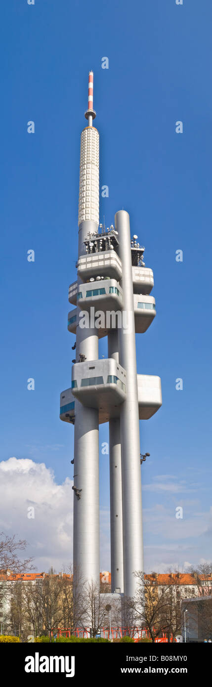 A 3 picture panoramic stitch of the Žižkov Television Tower in Prague ...