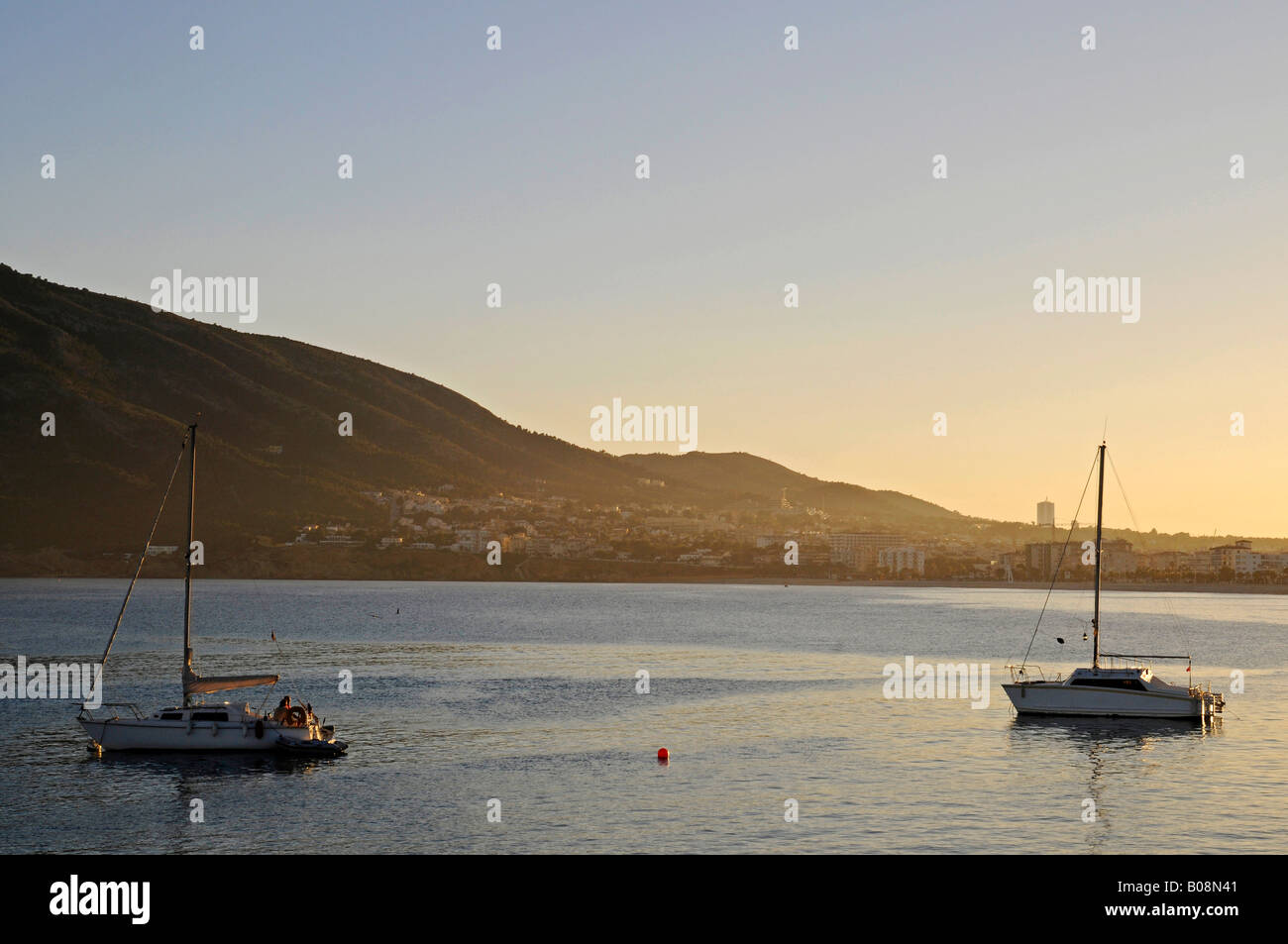 Sailboats at sunset, Albir, Altea, Alicante, Costa Blanca, Spain Stock ...
