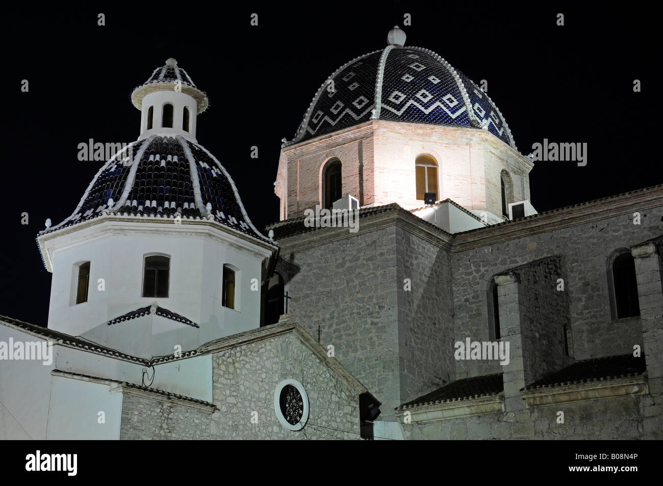 Virgen del Consuelo Church at night, Altea, Alicante, Costa Blanca ...
