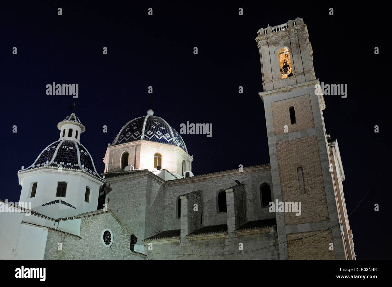 Virgen del Consuelo Church at night, Altea, Alicante, Costa Blanca ...