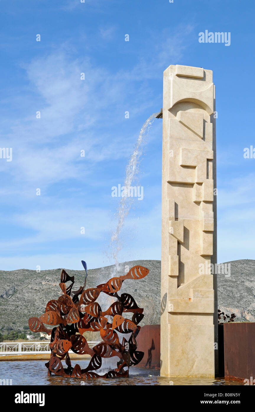 Fish sculptures on a fountain in Teulada, Alicante, Costa Blanca, Spain ...