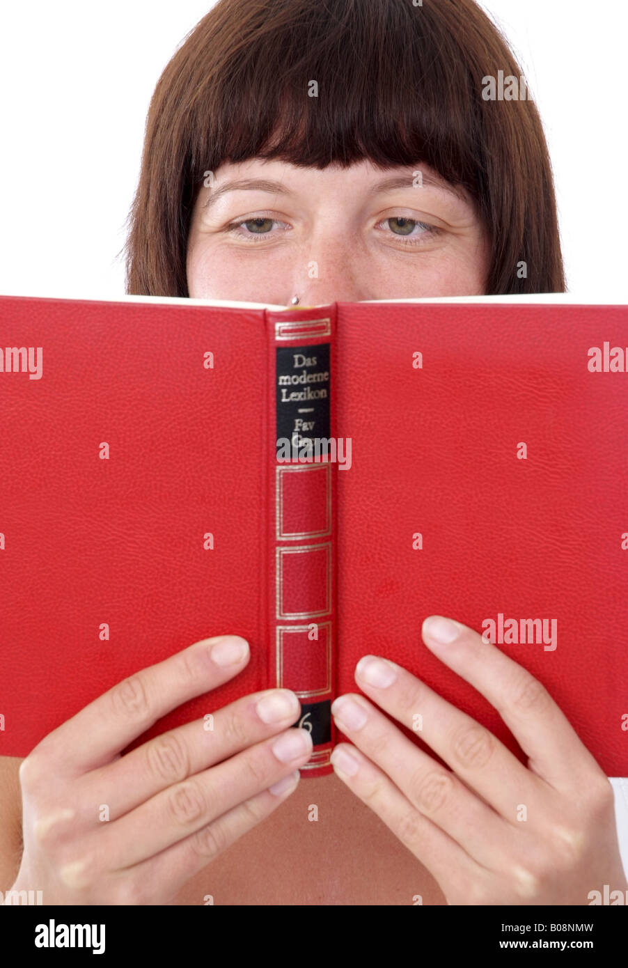 brown-haired woman reading a book Stock Photo - Alamy
