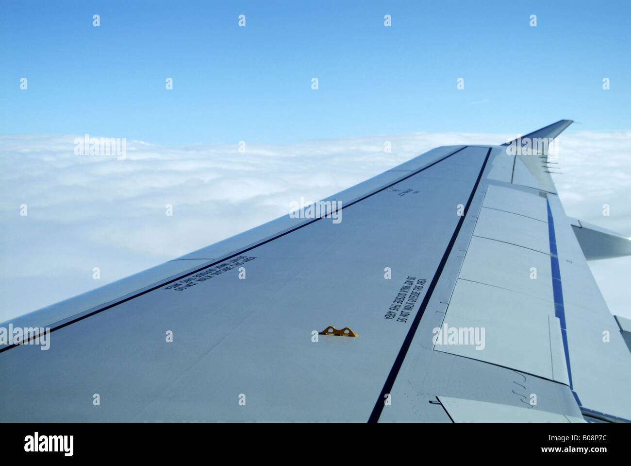 view over the wing of an airplaine during flight Stock Photo - Alamy