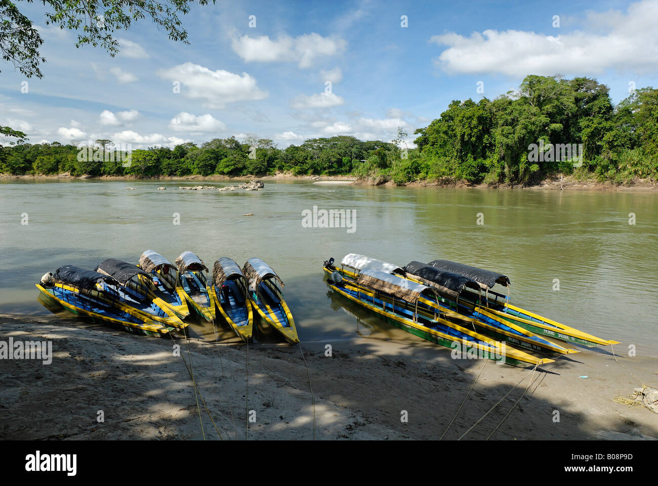 Boats on the Usumacinta River, Chiapas, Mexico, Guatemala Stock Photo ...