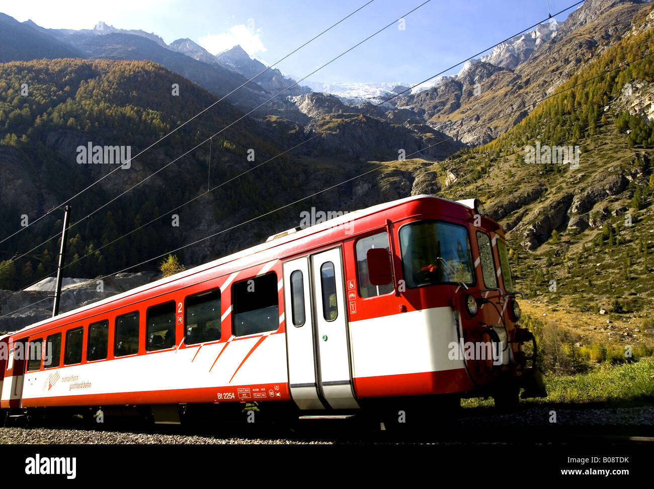 Matterhorn Gotthard railway near Randa and Zermatt, Switzerland, Valais ...