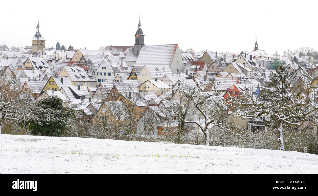 View of the historic centre of Marbach am Neckar, Baden-Wuerttemberg ...