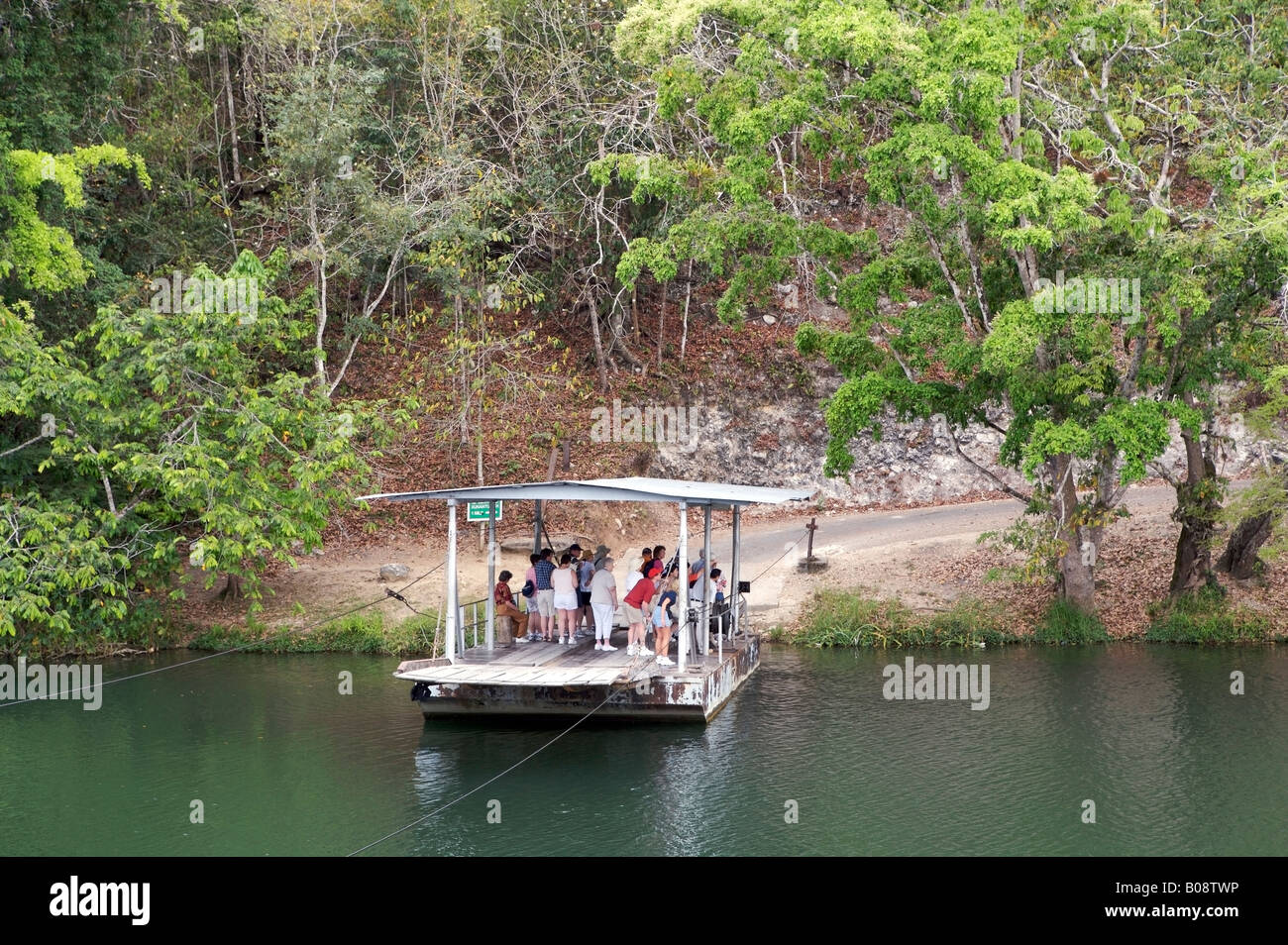 Hand pulled ferry at Xunantunich National Park Belize Central America ...