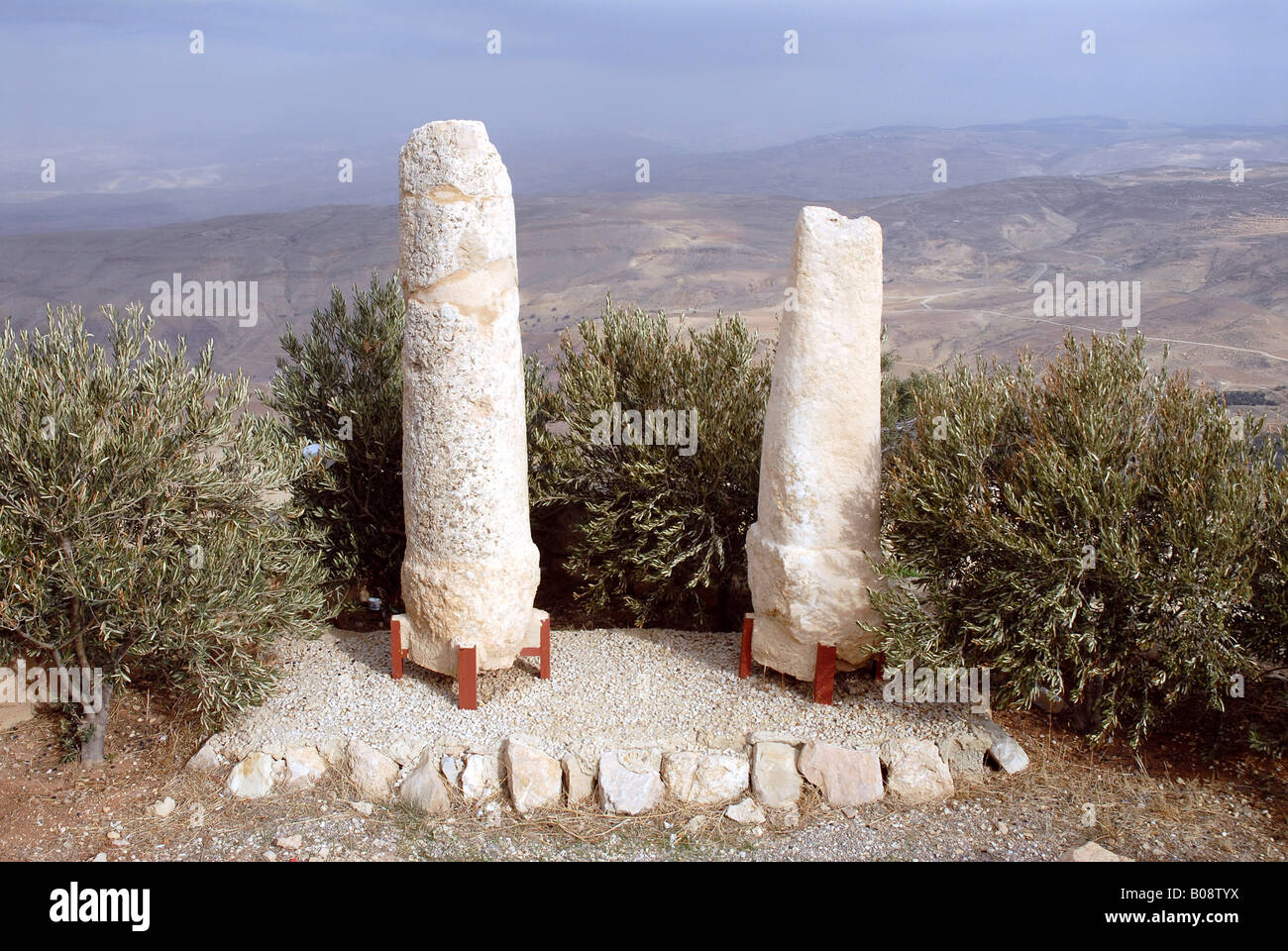 Two milestone pillars marking an ancient pilgrimage route between ...