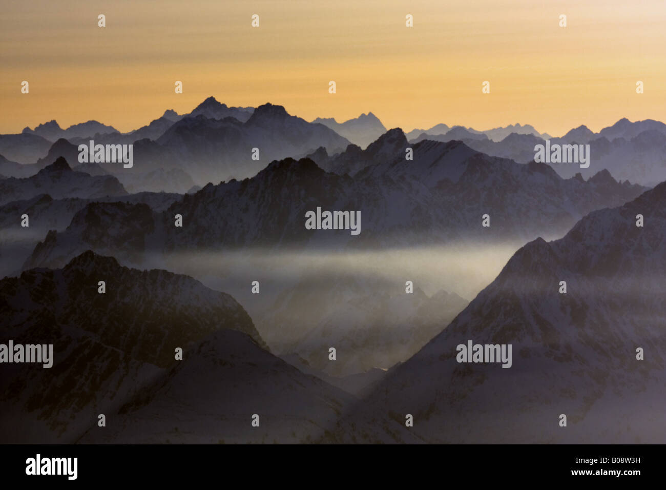 German Alps; view from the Zugspitze in winter, Germany, Bavaria Stock ...