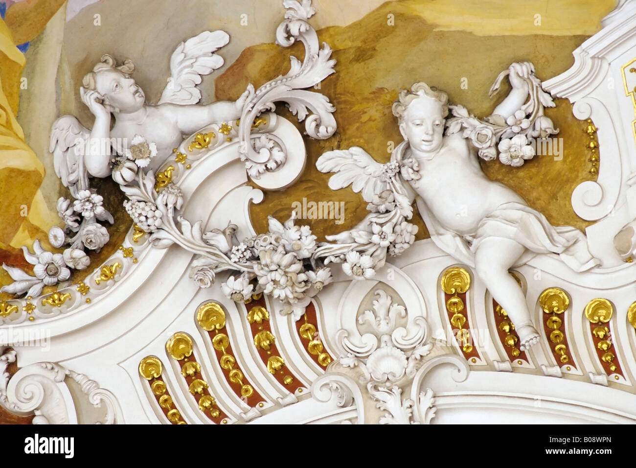 Detail, putto, putti (cherubs), Wallfahrtskirche Steinhausen (baroque ...