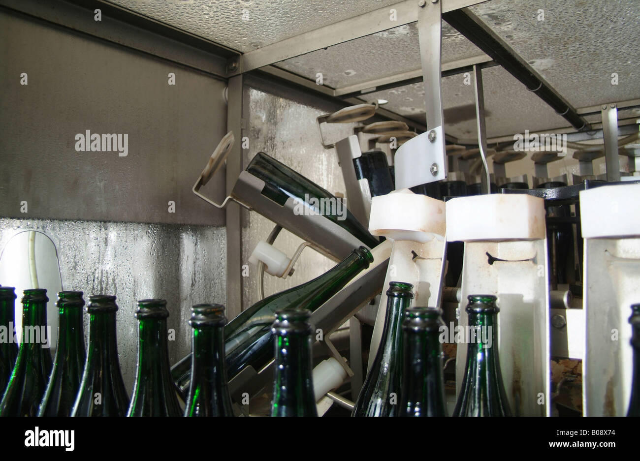 Cleaning machine for champagne bottles, bottling factory at the Kessler ...