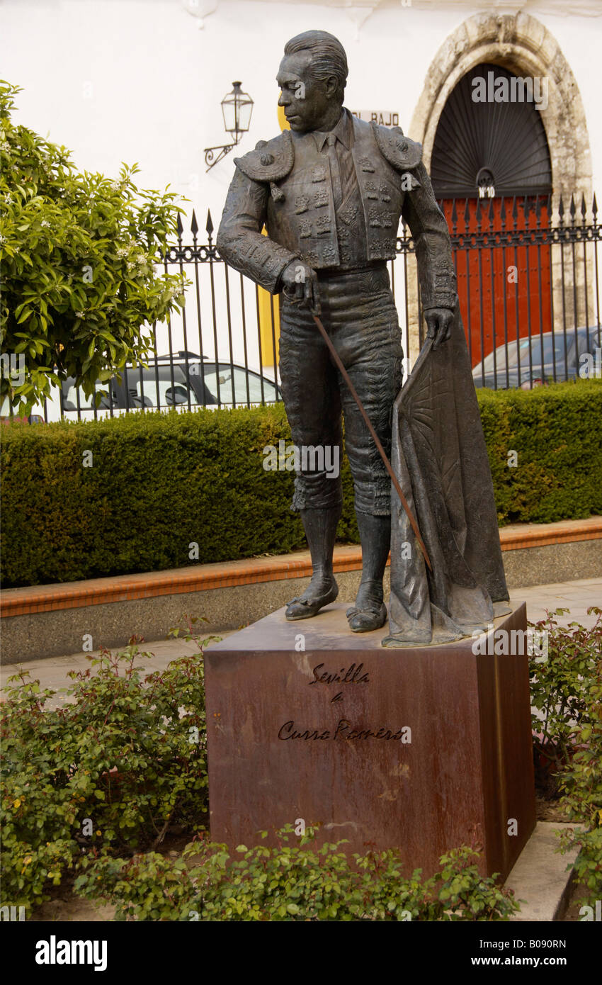 Statue of torero Curro Romero, Francisco Romero López in front of a ...