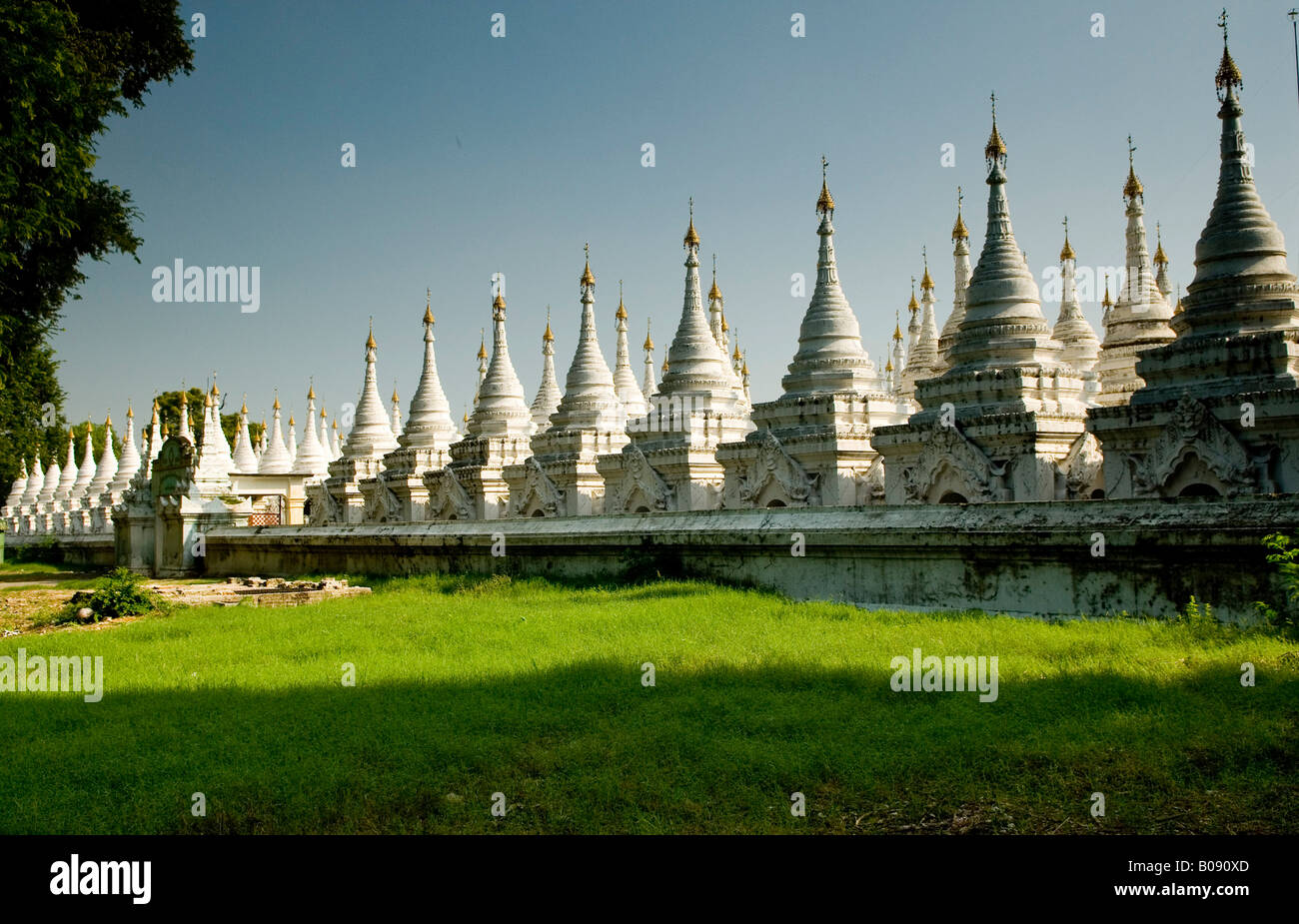 Many white stupas forming several rows, Mandalay, Myanmar (Burma ...