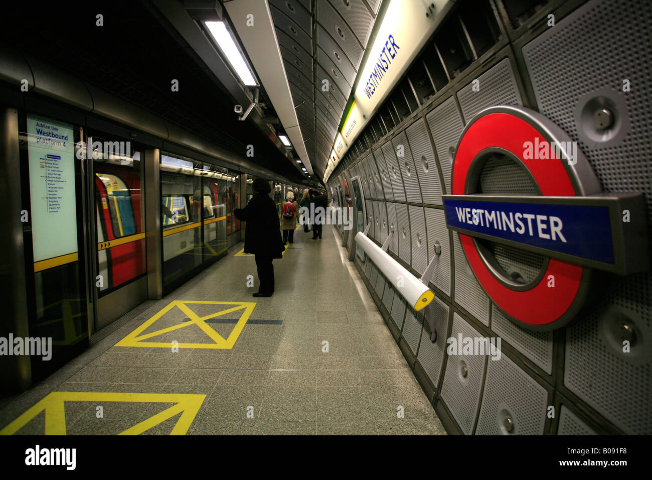 Westminster tube logo and Underground station, Jubilee Line, London ...