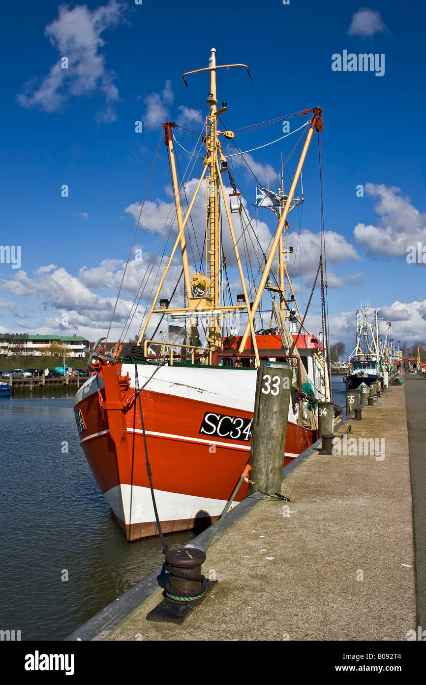 Fishing cutters in the harbour of the North Sea resort town of Buesum ...