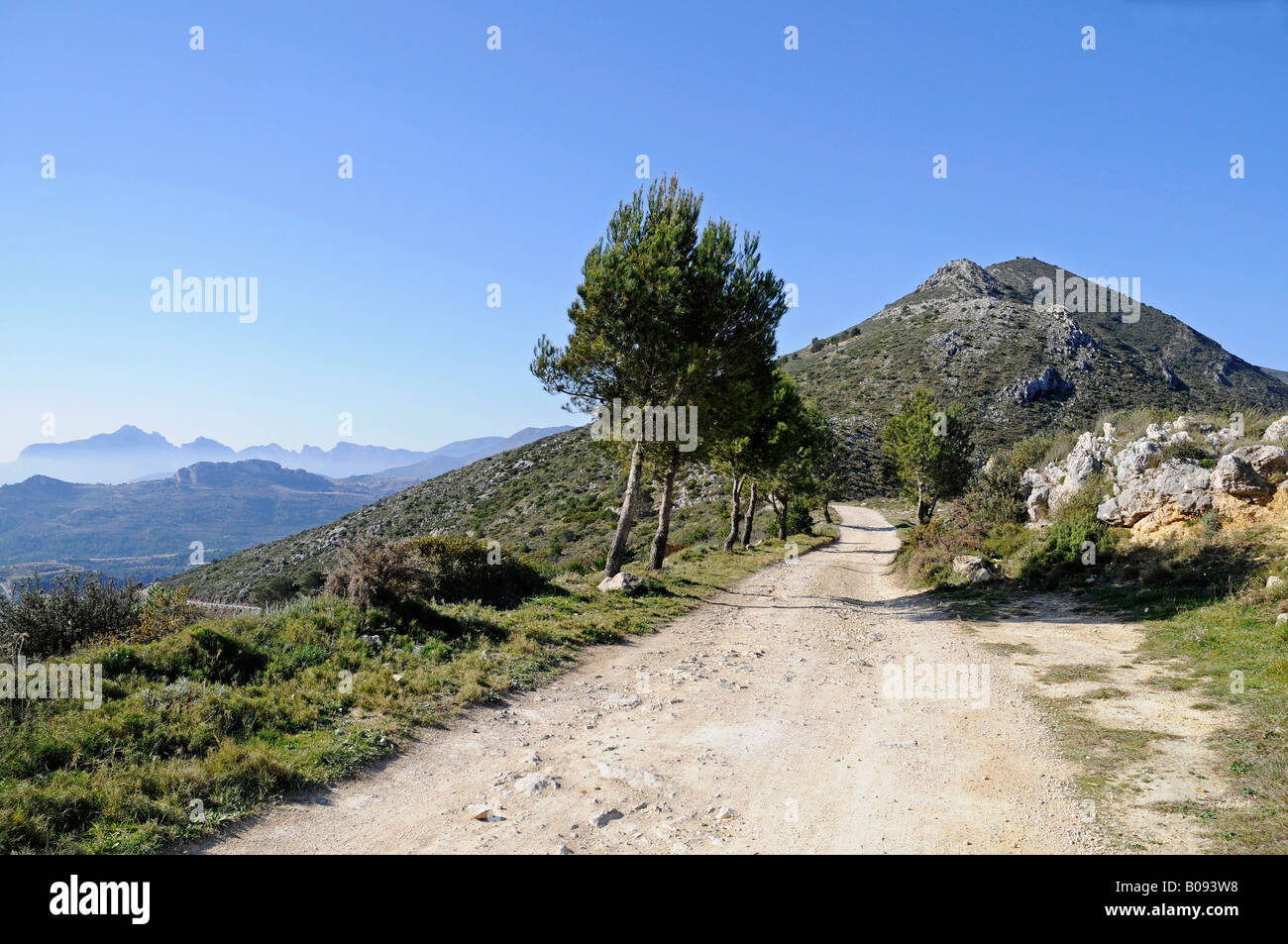 Dirt road passing over a mountain range, Coll de Rates, Tarbena ...