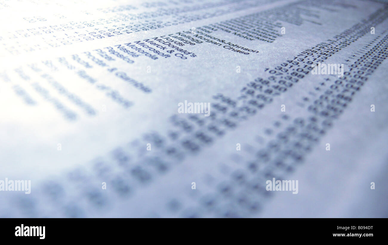 newspaper with stock prices Stock Photo - Alamy