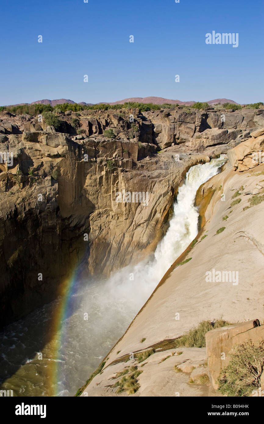 Spray bow, partial rainbow formed in the bottom of the gorge at the ...