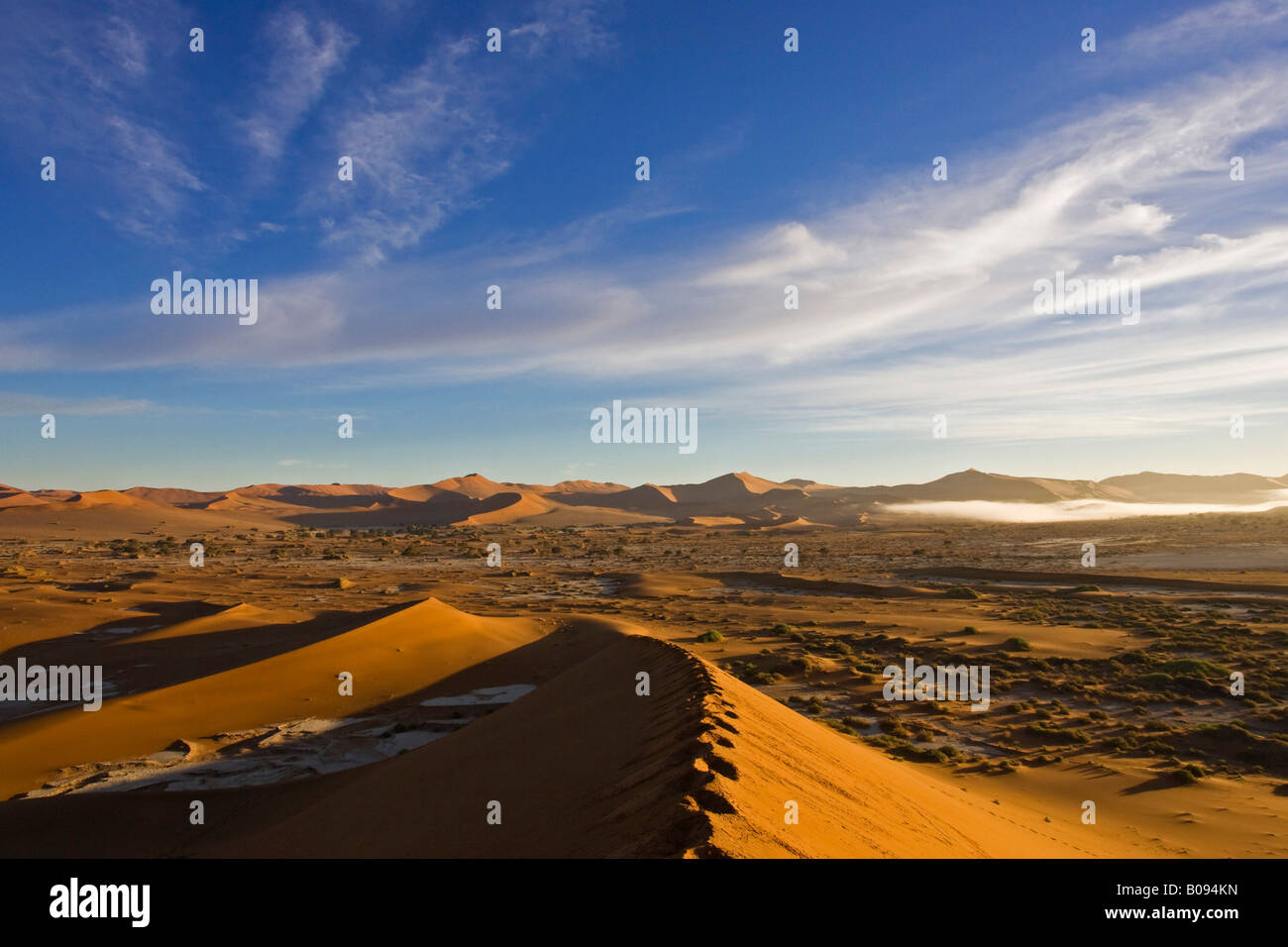 View from a sand dune toward the Sossusvlei, Namib Desert, Namibia ...