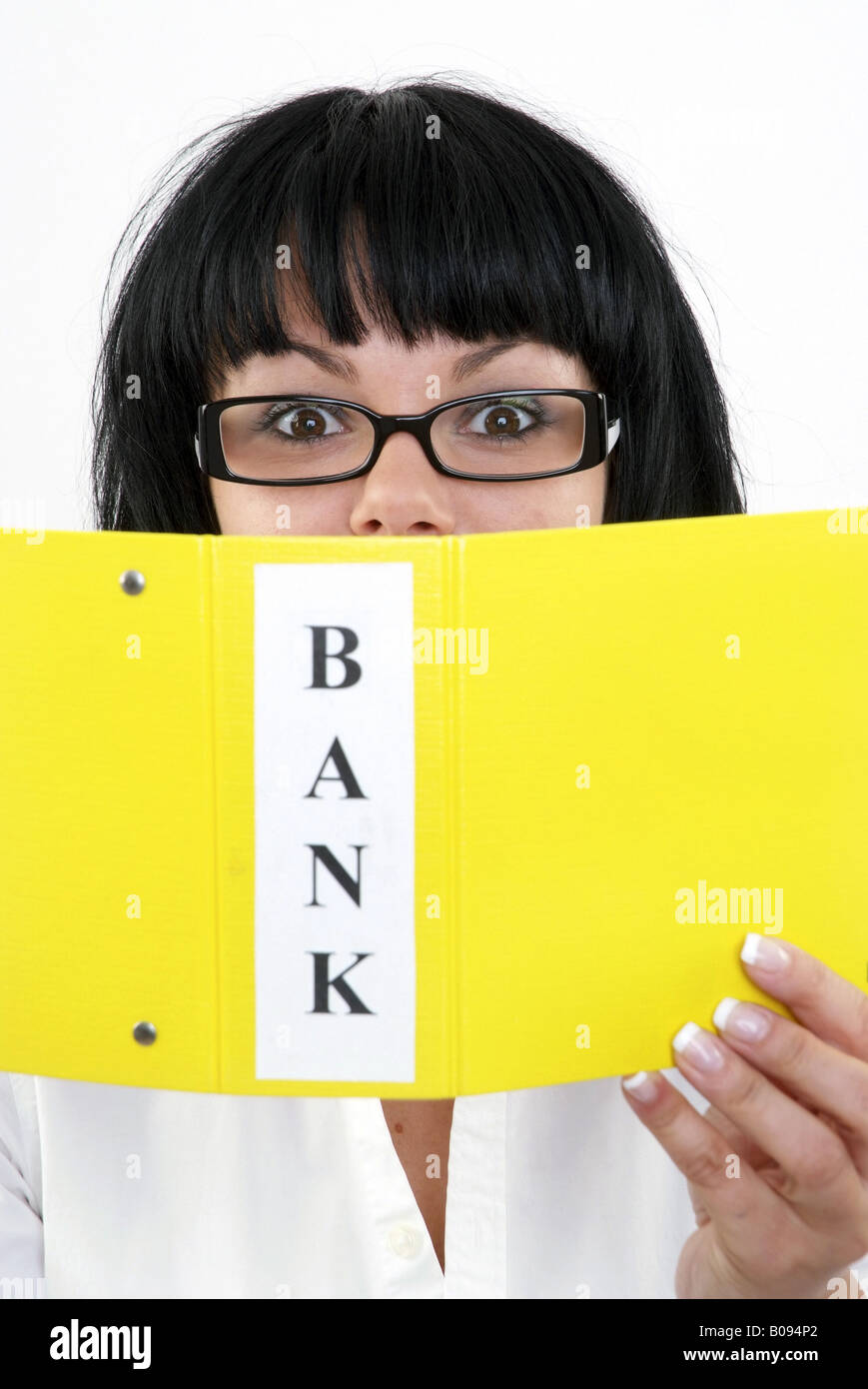 young woman with bank statement Stock Photo - Alamy