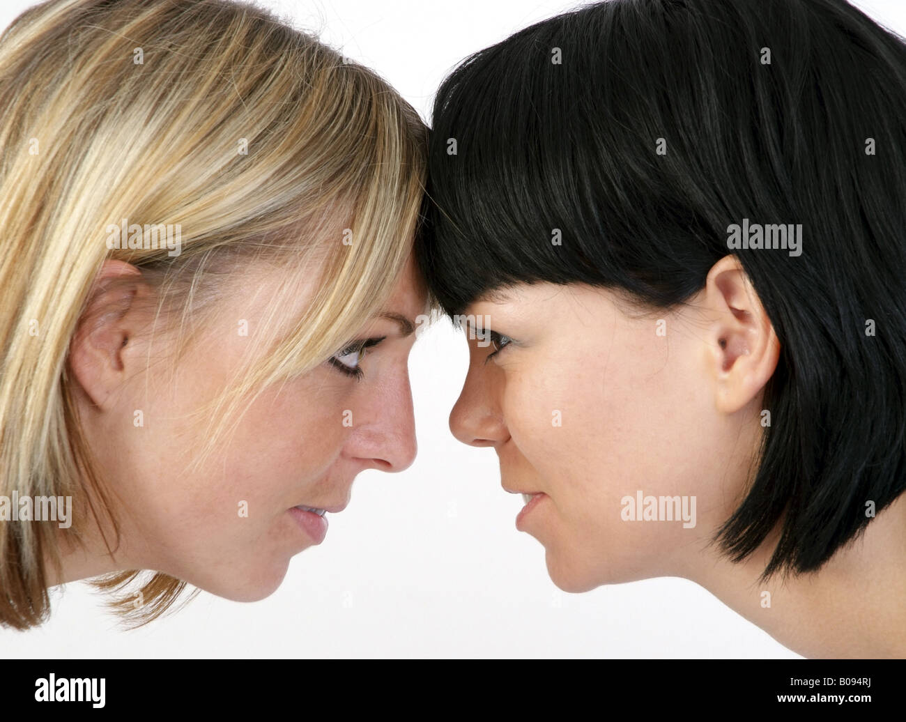 two young women head to head Stock Photo - Alamy
