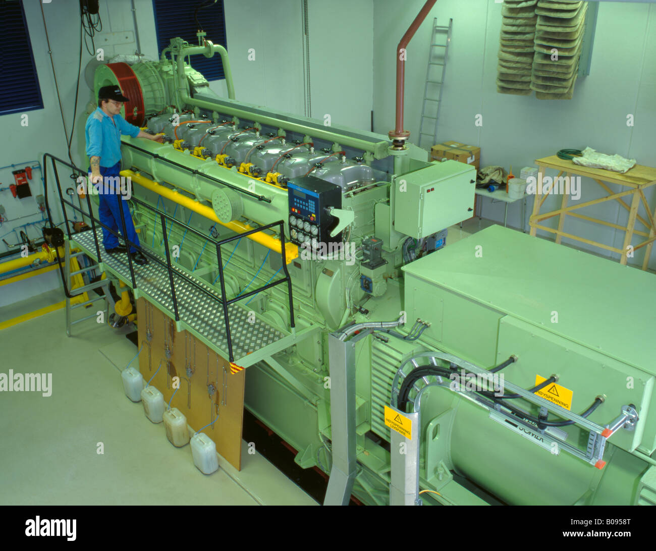 Biogas engine and electrical generator, Rådal Biogas Power Plant, near ...