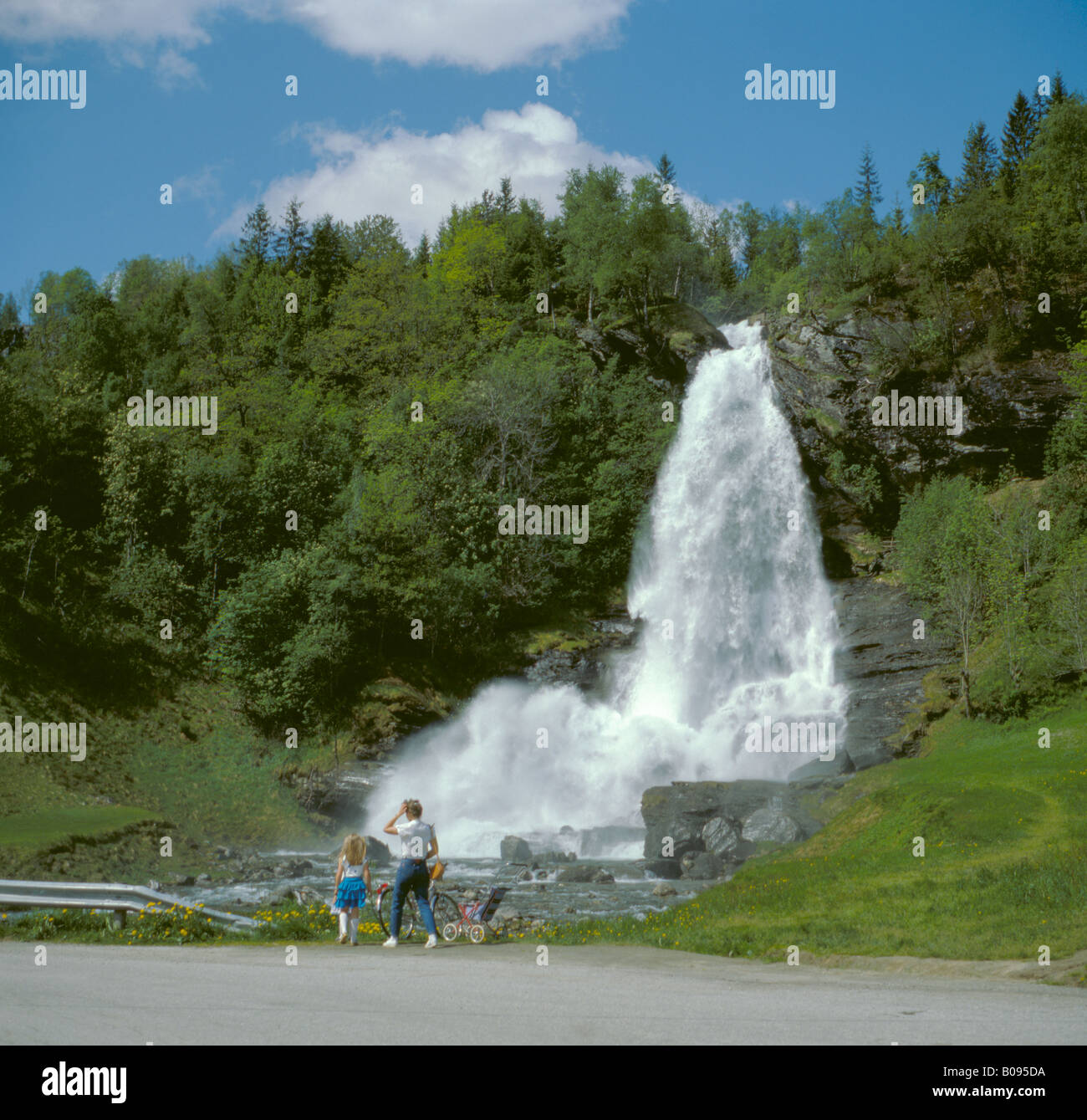 Beautiful Norwegian waterfall; Steindalsfossen, near Norheimsund ...