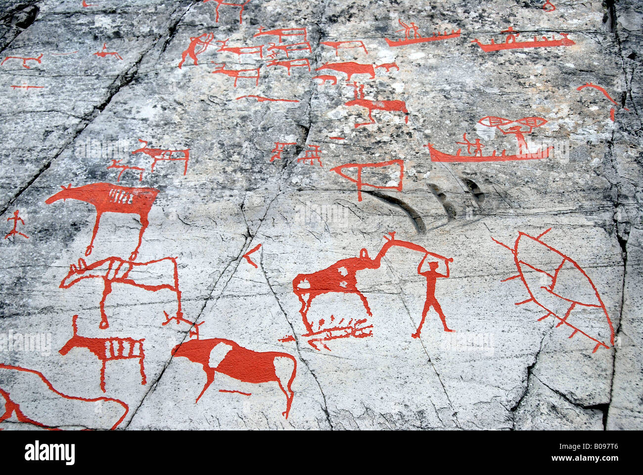 People, animals and viking ship, rock painting, rock art at Alta ...
