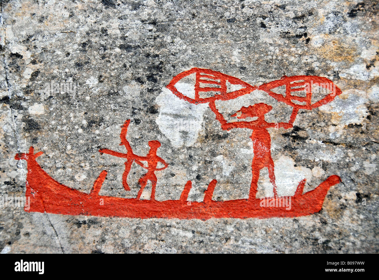 Vikings in a ship, rock painting, rock art at Alta, Norway, Scandinavia ...