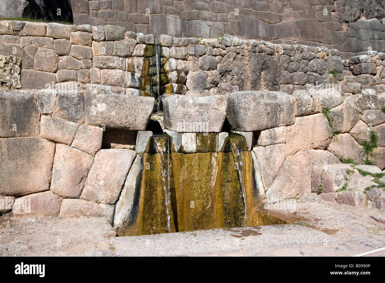 South America - Peru. Fountains and stone bath at ruin site of Tambo ...