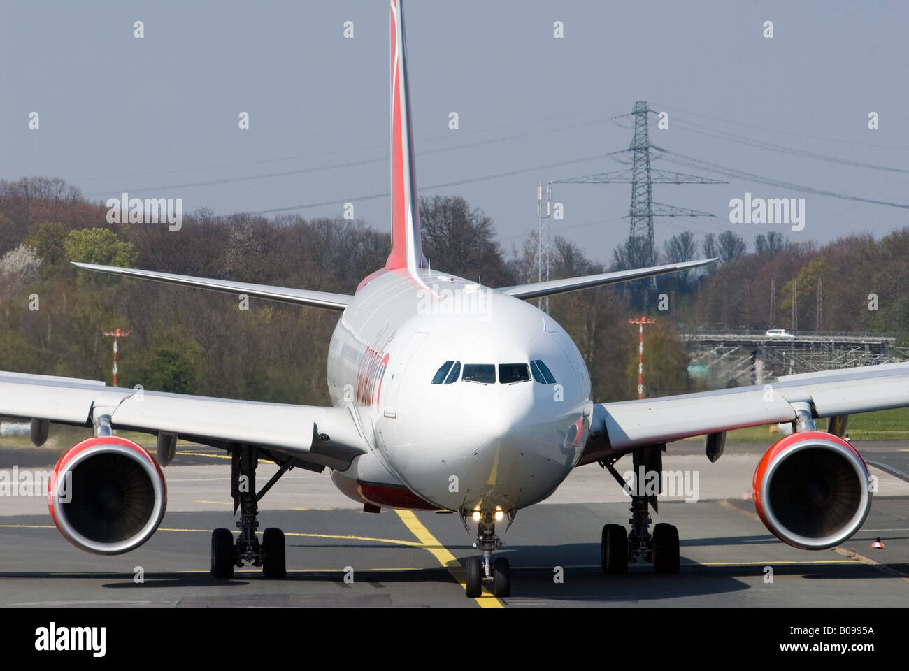 Airbus A320 taxiing to the runway at Dusseldorf International Airport ...