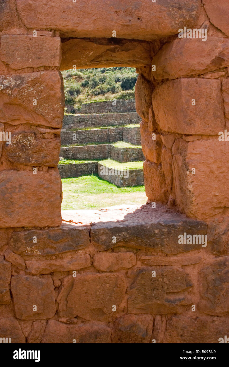 South America - Peru. Inca site of Tipon with terracing and irrigation ...