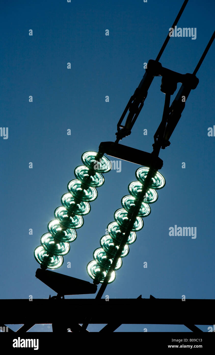 Green glass insulators on a high-voltage power line , Finland Stock ...