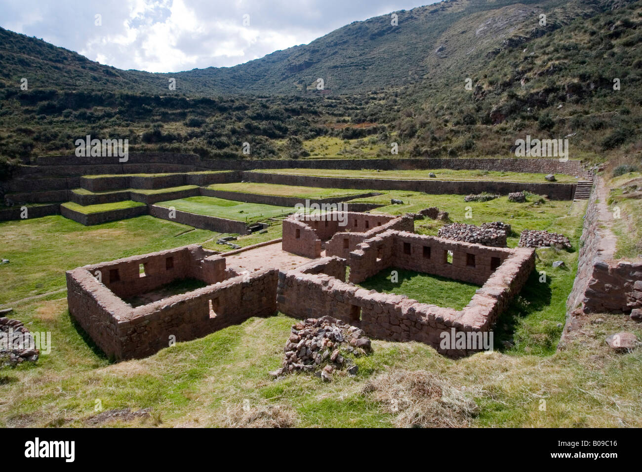 South America - Peru. Inca site of Tipon with terracing and irrigation ...