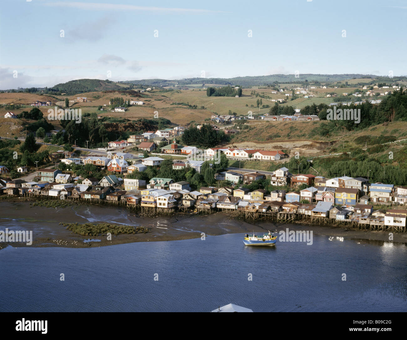 Castro town Buildings around harbour Overview Townscape CHILOE ISLAND ...