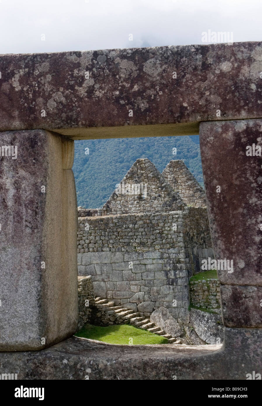 South America - Peru. View through trapezoidal window of stonework in ...