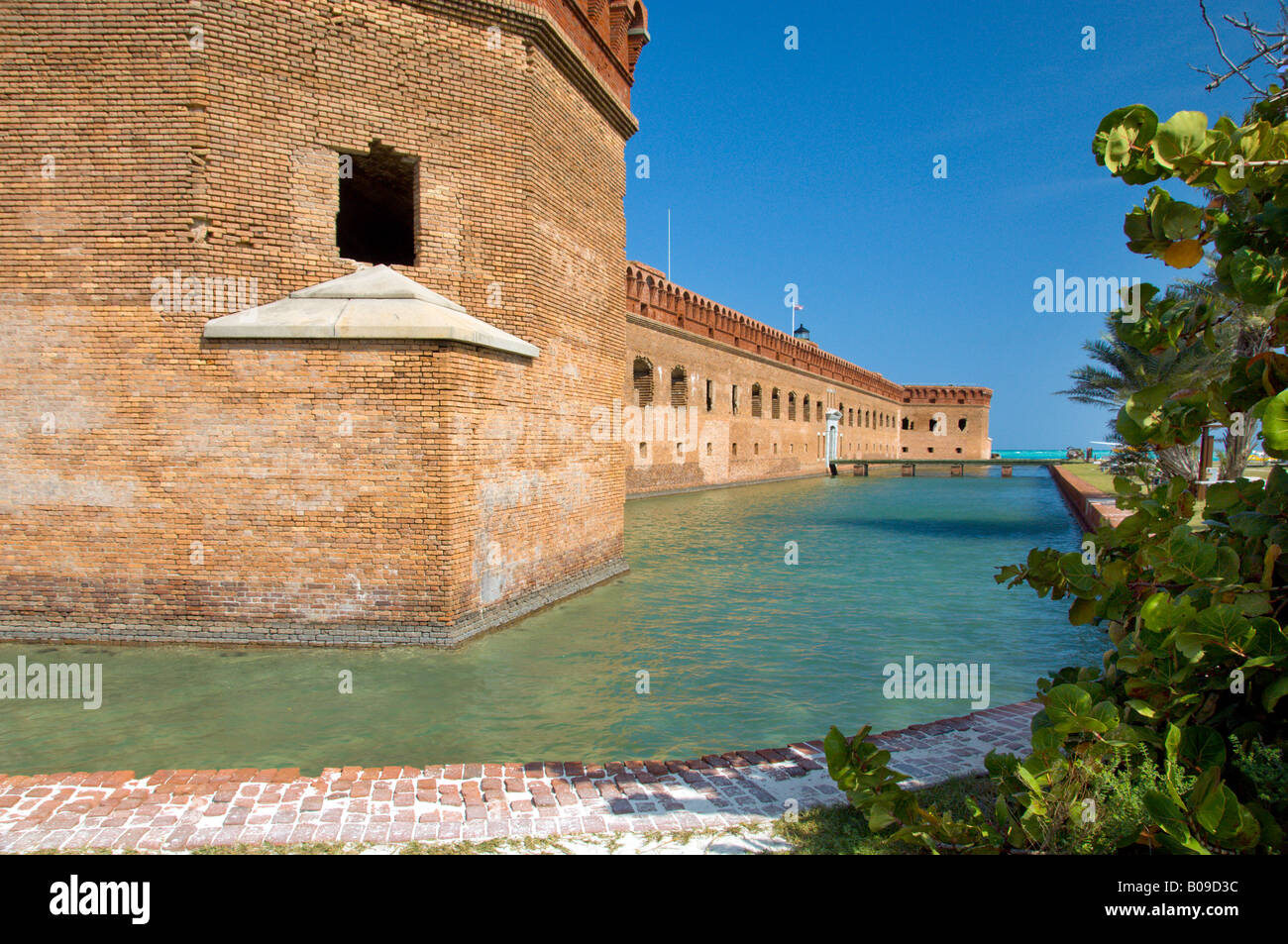 Fortress walls and moat at Fort Jefferson and the Dry Tortugas National ...
