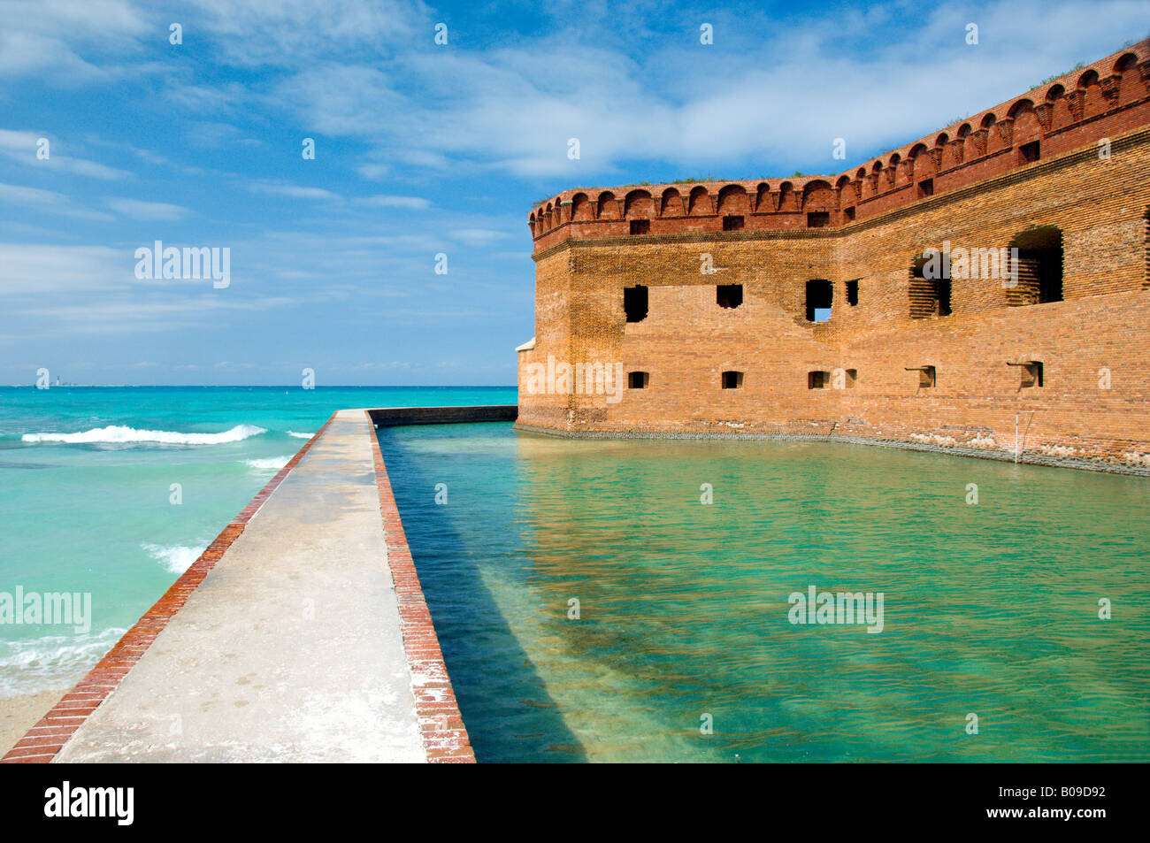 Fortress walls and moat at Fort Jefferson and the Dry Tortugas National ...