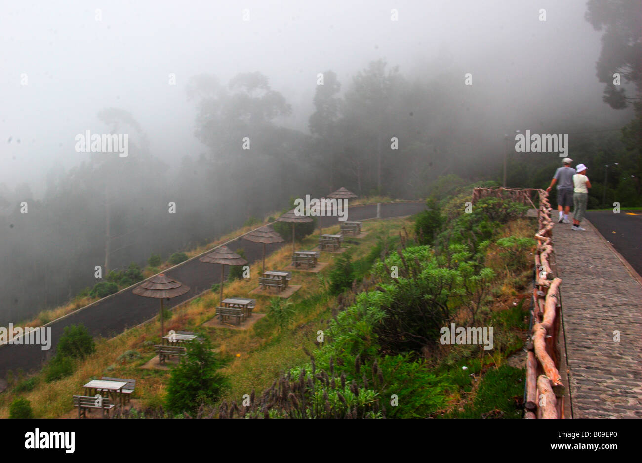 Couple Looking Through The Mist In The Mountains Of Madeira Stock Photo ...