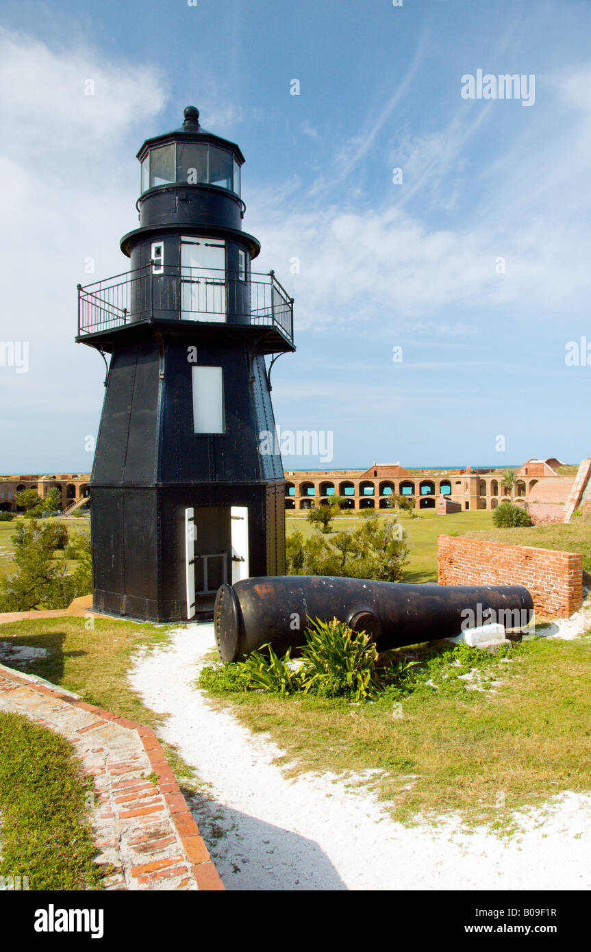 An old lighthouse on the walls of Fort Jeffereson and the Dry Tortugas ...