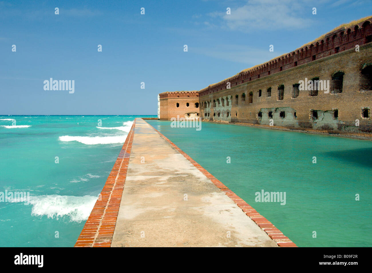 Fortress walls and moat at Fort Jefferson and the Dry Tortugas National ...