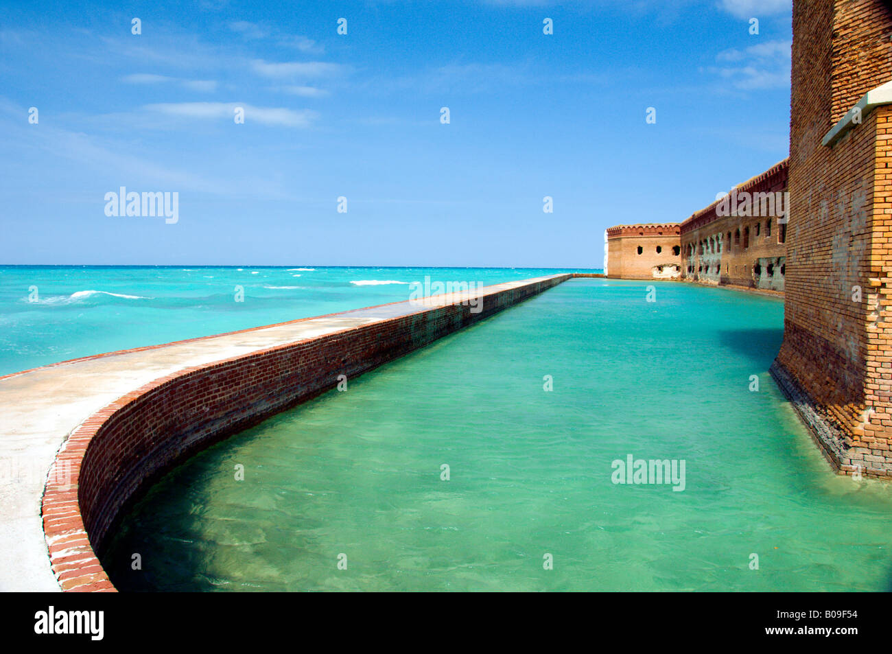 Fortress walls and moat at Fort Jefferson and the Dry Tortugas National ...