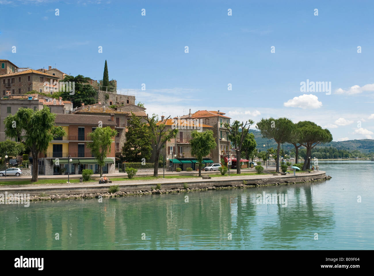 The boat pier at Passigano sul Trasimeno on Lake Trasimeno in The ...