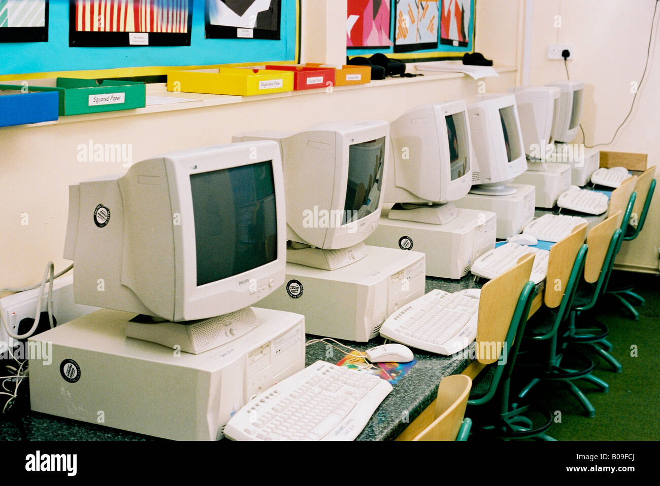 line of school computers Stock Photo - Alamy