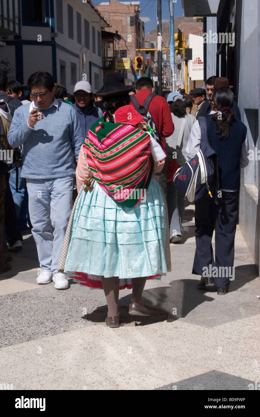 South America - Peru. Street scene of contrasting traditional and ...