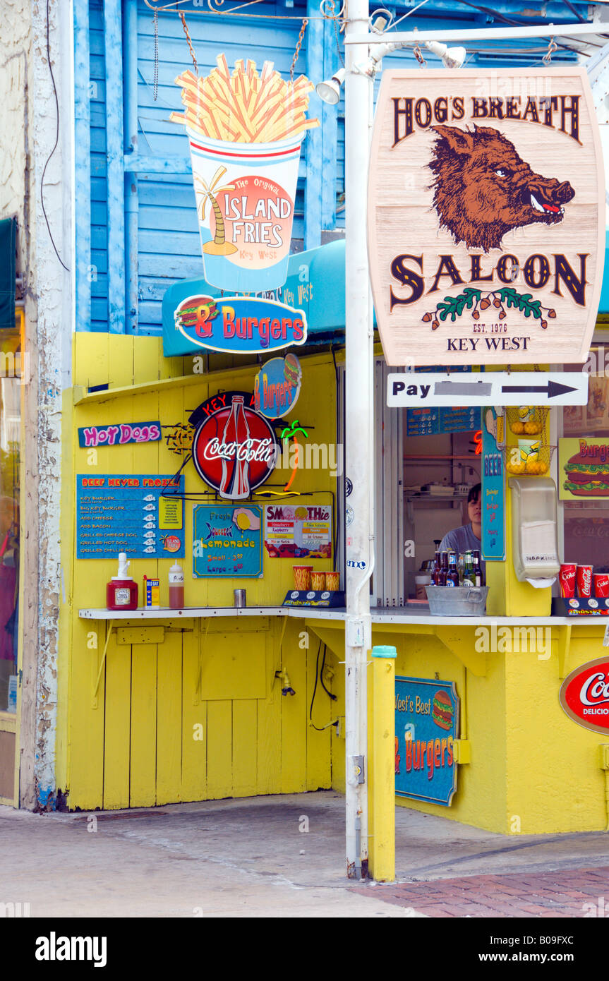 Restaurant and Saloon signs on the streets of Key West Florida USA ...