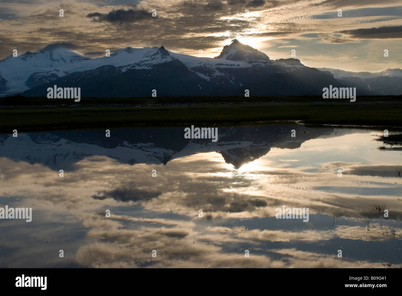 Mountains and Reflection in a small pond , Hallo Bay, Katmai National ...