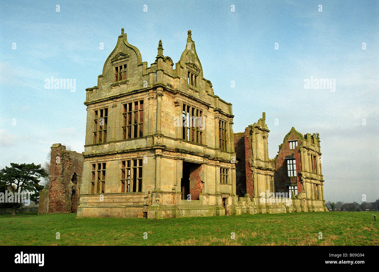 The grey stone ruins of Moreton Corbet Castle in North Shropshire ...