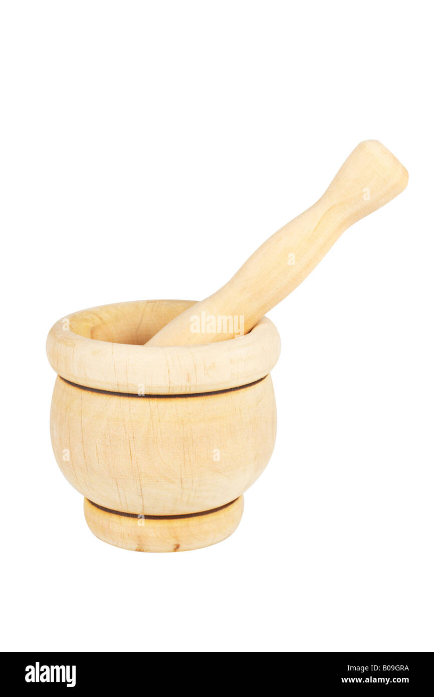 A wooden mortar isolated on white background Stock Photo - Alamy